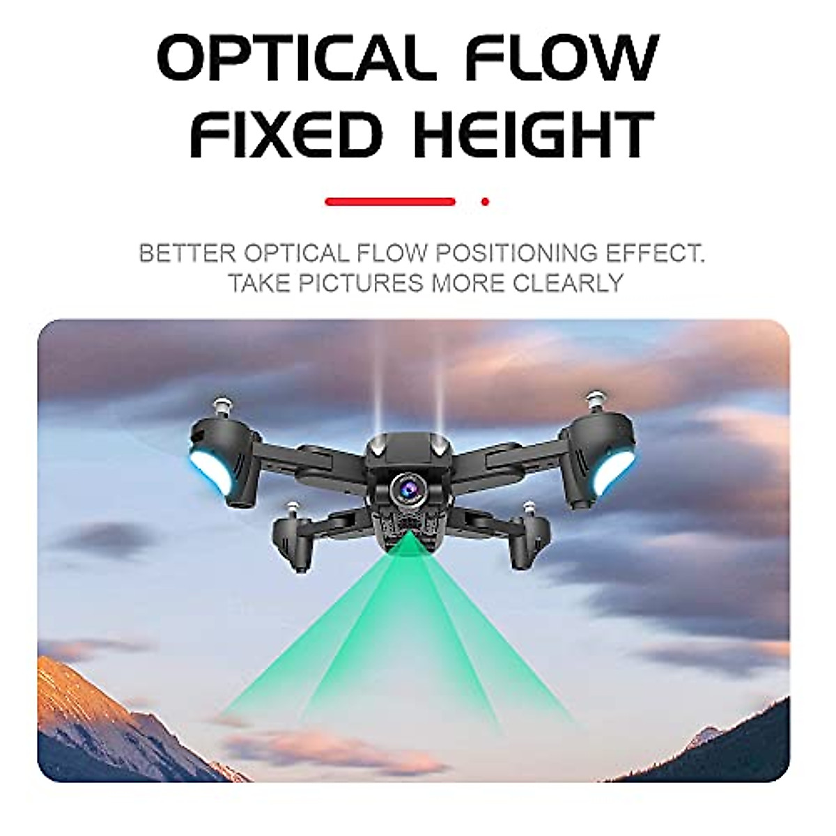 Lozenge Drones with Camera for Adults 4K Quadcopter Helicopter RC Drones for Adults Optical Flow Positioning Dual Cameras UAV (2 Battery&1080P WiFi Camera, Black)