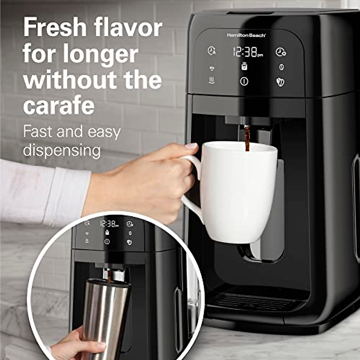 Hamilton Beach One Press Programmable Dispensing Drip Coffee Maker with 12 Cup Internal Brew Pot, Removable Water Reservoir, Black Next Gen (47600)