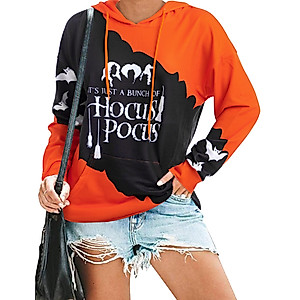 KIDDAD It's Just A Bunch of Hocus Pocus T-Shirt Women Halloween Sanderson Sisters Long Sleeve Crewneck Casual Pullover Tops Black Orange
