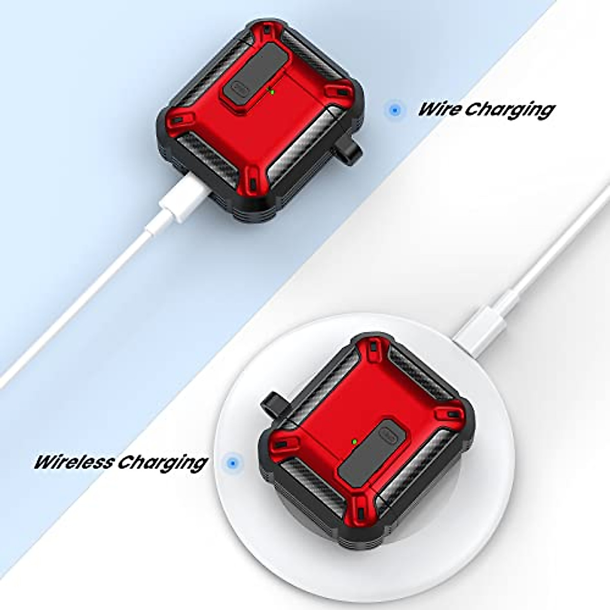 ACAGET for Airpods Case, Airpods 2nd Generation Case Cover with Keychain, Secure Lock Full Body Protective Rugged Shockproof Hard Shell Armor Case for AirPods 1 & 2 Supports Wireless Charge Black/Red