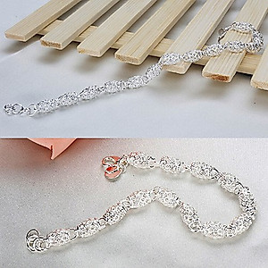 Aland Women's Silver Plated Hollow Chain Bracelet Charm Wrist Bangle Clasp Gift