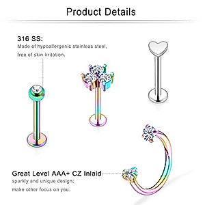 Cisyozi 16G Lip Labret Medusa Monroe Ring Stud Piercing Jewelry for Women 16 Gauge Stainless Surgical Steel Horseshoe Tragus Helix Cartilage Earring Hoop Stud Piercings Jewelry Women Men Rainbrow 8mm