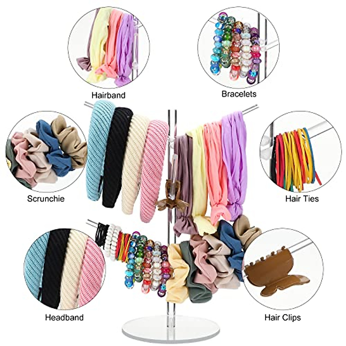 Acrylic Scrunchie Holder Organizer Stand Angled Branches Scrunchie Holder Stand Accessories Jewelry Hair Tie Organizer Storage Holder Bracelet Earrings Holder Y2k Room Decor for Girls Teen (Clear)