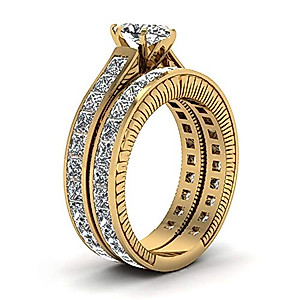 TWO RINGS His Hers Wedding Ring Sets Couples Rings Women's 10k Yellow Gold Filled White CZ Wedding Engagement Ring Bridal Sets & Men's Titanium Wedding Band