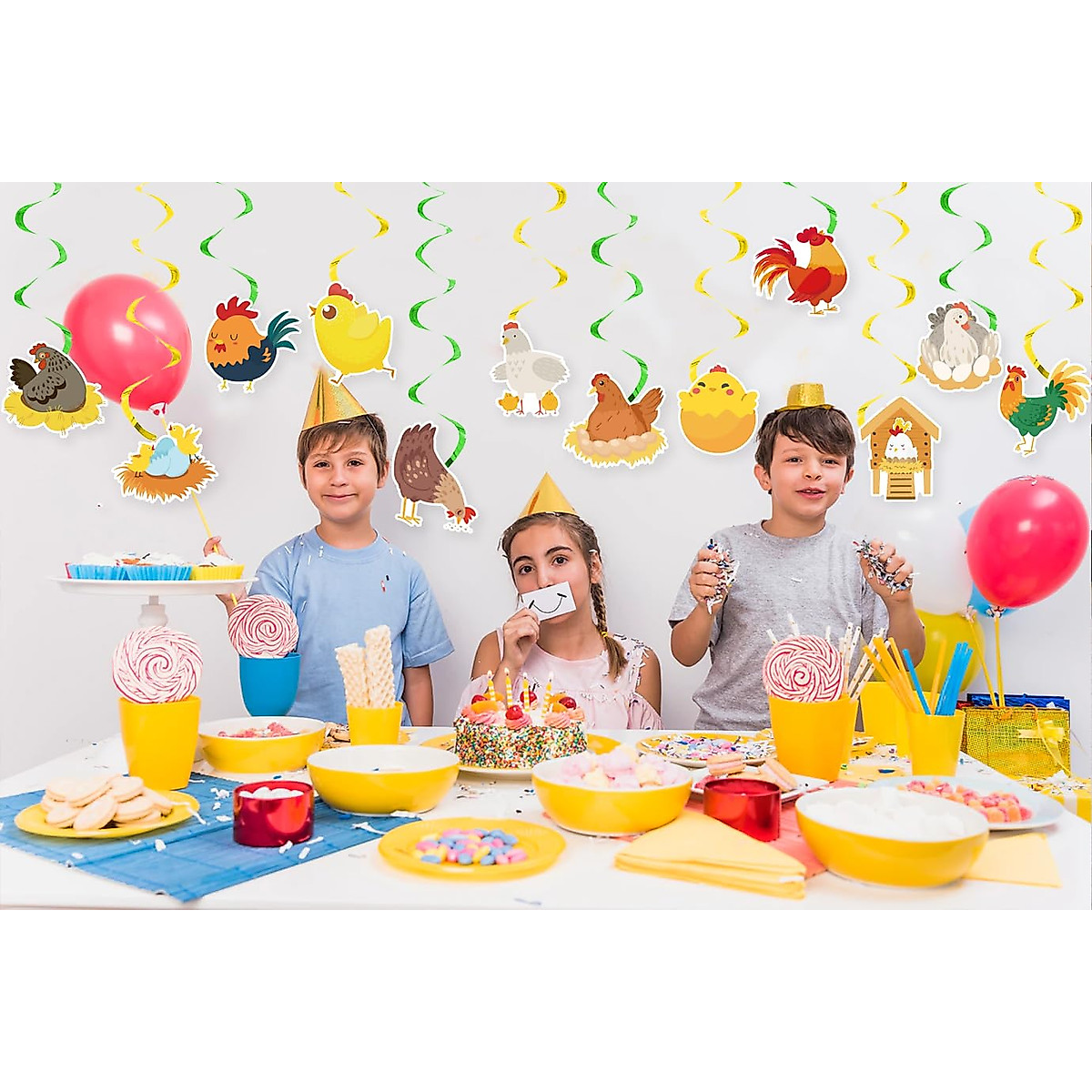 24 Pcs Chicken Hanging Swirls Chicken Farm Ceiling Swirls Decorations Chicken Birthday Party Supplies for Chick Birthday Baby Shower Decorations Chicken Party Decorations