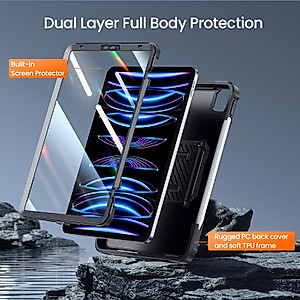 ZtotopCases for iPad Pro 11 Case 4th/3rd/2nd Generation 2022/2021/2020 with Pencil Holder, Full Body Protective Rugged Cover with Built-in Screen for iPad Pro 11 Inch iPad Case 4th/3rd/2nd Gen, Black