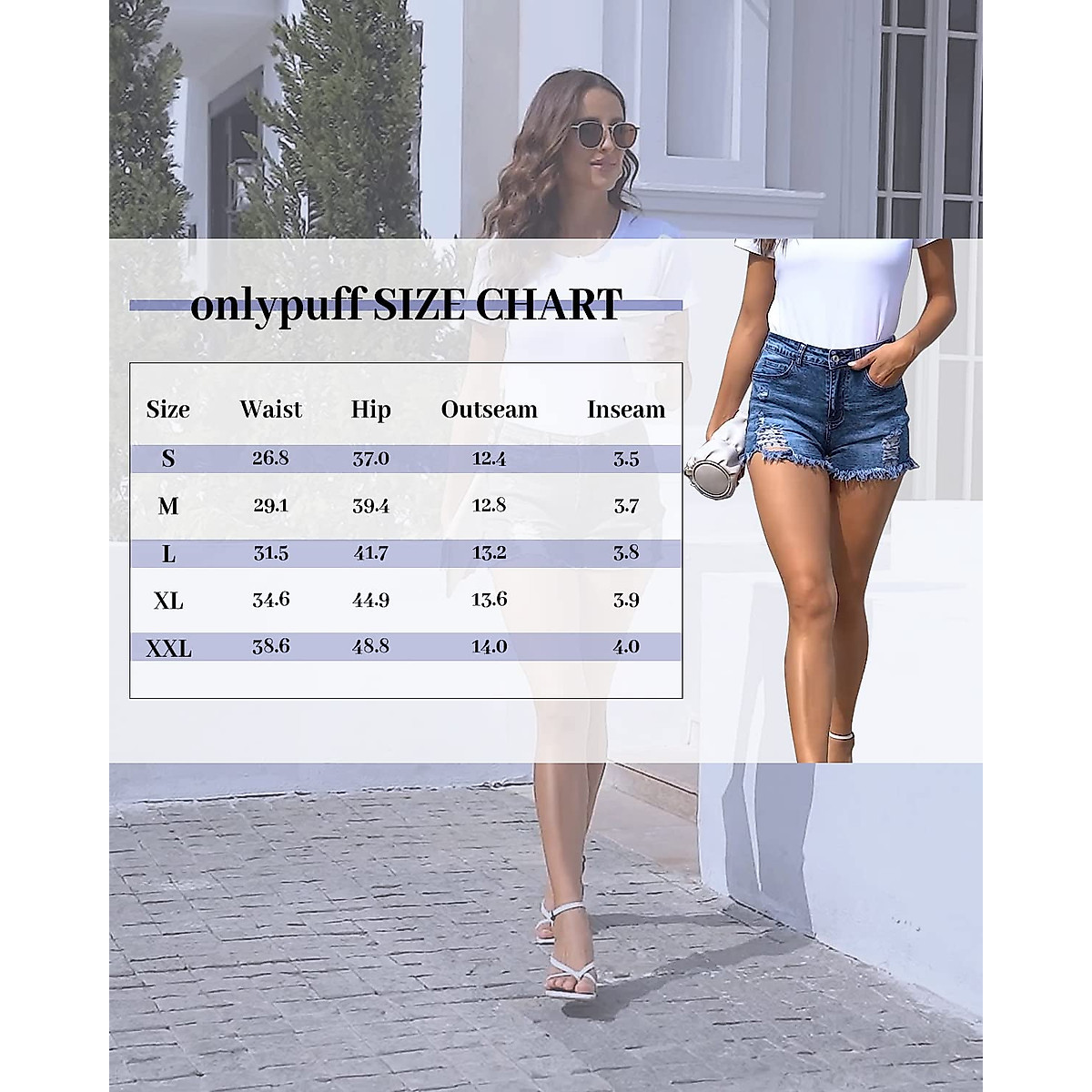 onlypuff White Jean Shorts for Women Cut Off Denim Shorts Summer Shorts Distressed Jean Shorts Ripped High Waisted Mid Rise XL