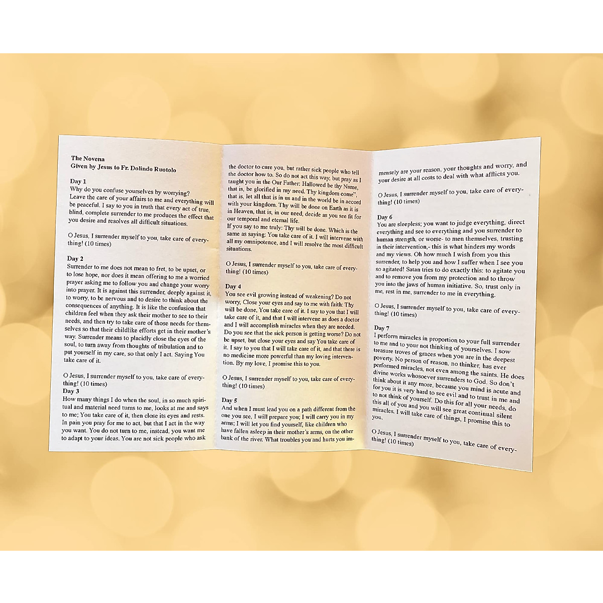 3Pack Novena of Surrender to the Will of God Trifold Holy Card