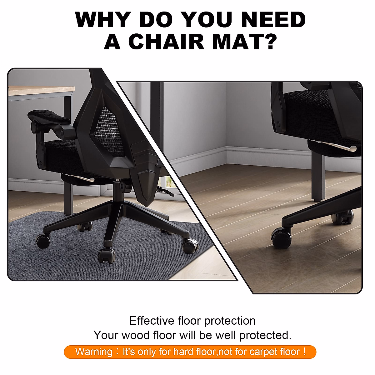 CELION Edging Office Chair Mat for Hardwood & Tile Floor, 55"x35" Computer Gaming Rolling Chair Mat, Under Desk Low-Pile Rug, Large Anti-Slip Floor Protector for Home Office (Dark Grey, 55" x 35")