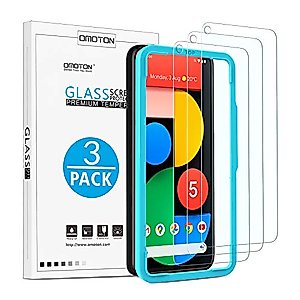 OMOTON [3 Pack] Screen Protector for Google Pixel 5 - Tempered Glass/Alignment Frame/Anti Scratch Screen Protector for Google Pixel 5
