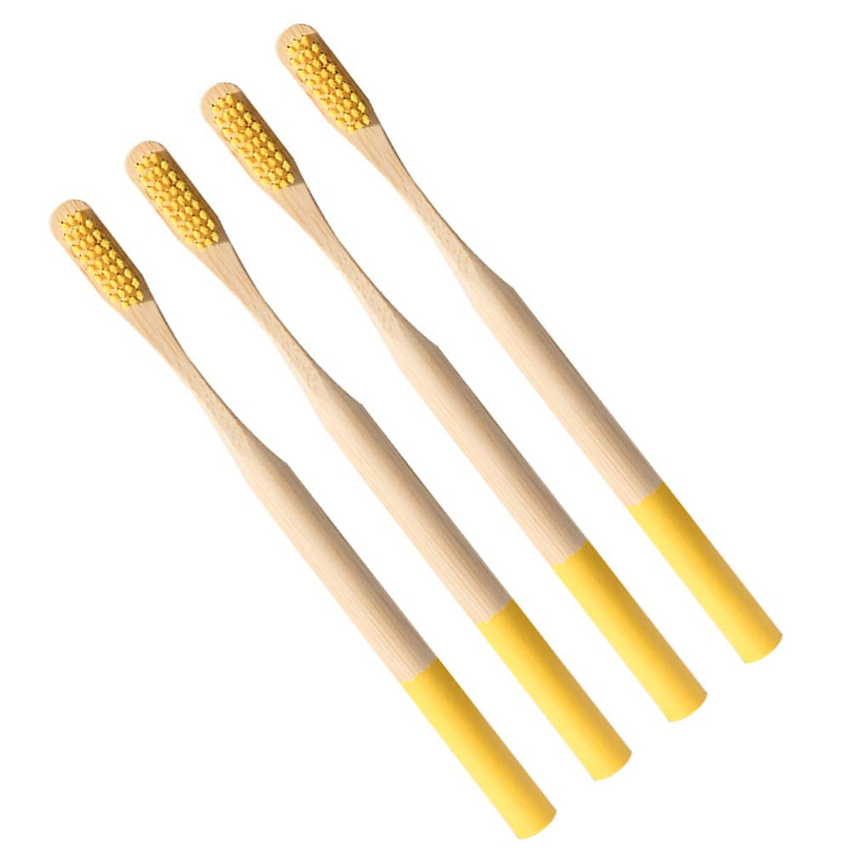 EXCEART Wooden Manual Toothbrushes 4pcs Organic Bamboo Toothbrushes Bamboo Cotton Buds Natural Wooden Charcoal Toothbrush Bristle for (Yellow) Natural Charcoal Toothbrush