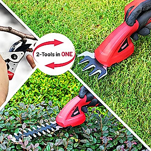 MZK Cordless Grass Shears & Hedge Trimmer, 7.2V Battery Powered Shrubbery Trimmer, 2 in 1 Handheld Grass Clippers, Electric Grass Trimmer Hedge Trimmer, Grass Cutter with Charger