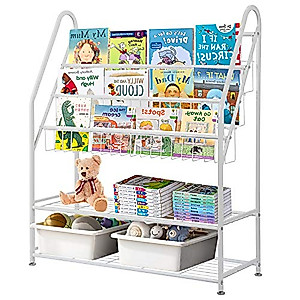 Olebes Kids Book Rack, 5 Children Sling Bookshelf, Bookcase Rack for Kid Toy Storage Organizer, Children's Display Storage Shelves for Books Toys in Study Living Room Bedroom