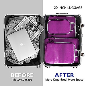 VINOWO Compression Packing Cubes for Suitcases, 6 Set Packing Cubes for Carry on Suitcase, Expandable Luggage Organizer Bags for Travel, Suitcase Organizer Bags Set as Travel Accessories for Women / Men (Purple)