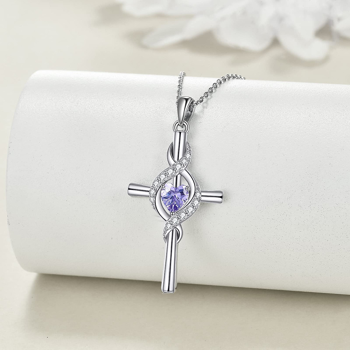 ONEFINITY Cross Necklace for Women 925 Sterling Silver Cross June Birthstone Pendant Necklace Infinity Cross Religious Jewelry Gifts for Women(June)