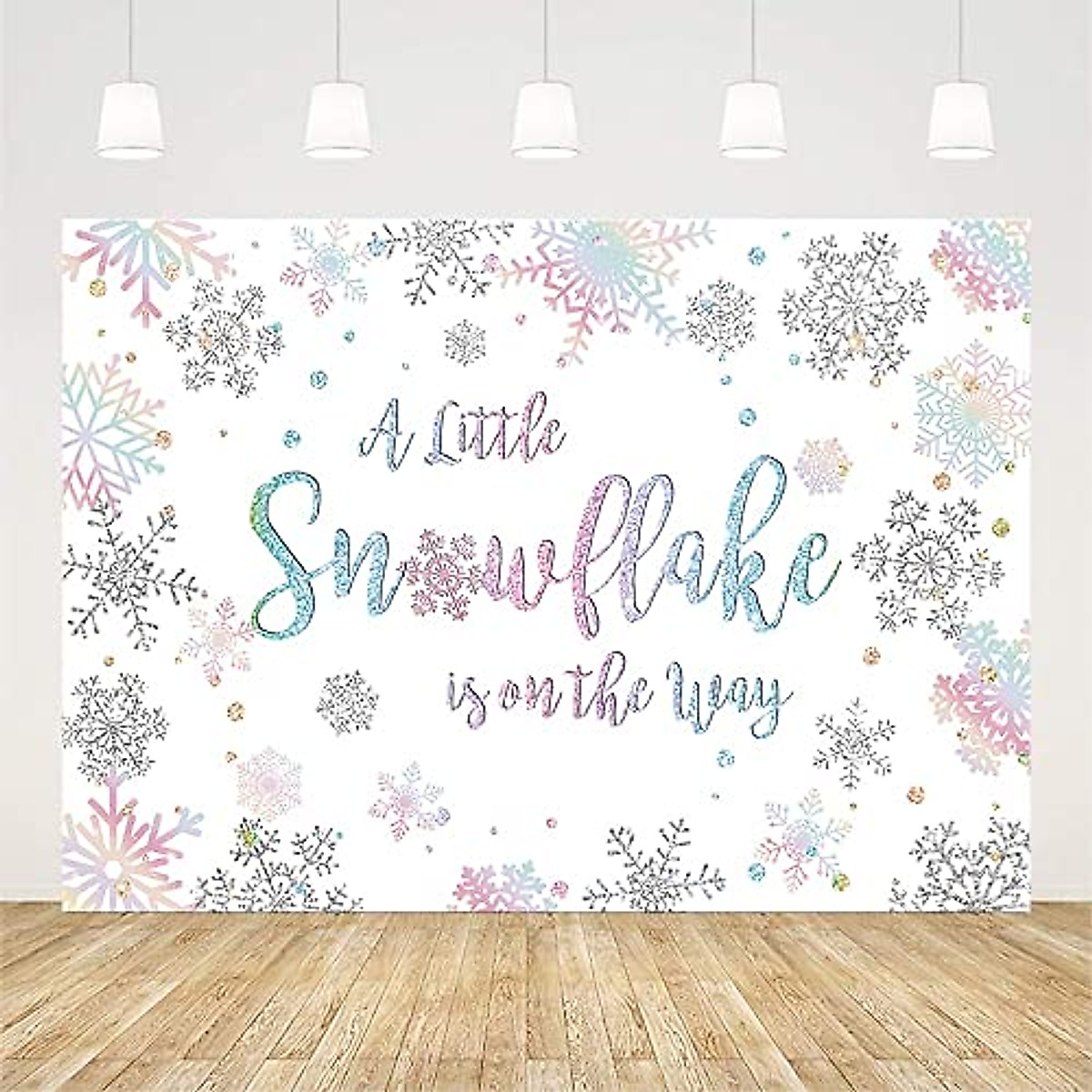AIBIIN 7x5ft Snowflake Baby Shower Backdrop Winter Colorful Silver Snowflake Baby Shower Party Decorations for Girl Wonderland Gradient Glitter Snowflake Baby Shower Background Banner Photoshoot Props