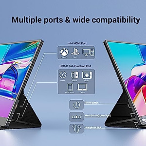 InnoView Portable Monitor for Laptop 15.6 Inch 1080P FHD USB C Laptop Screen Extender with Cover & Speakers HDR IPS Eye Care Travel Monitor for MacBook PC Phone PS4/5 Xbox Switch Second Monitor