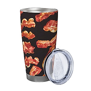 DITXIT Bacon printing 20oz Tumbler Stainless Steel Vacuum Insulated Coffee Travel Mug, Durable Insulated Coffee Travel Mug with Splash-Proof Lid Metal Straw and Brush Thermal Cup for Outdoor