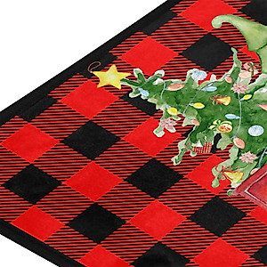 Christmas Tree Red Truck Kitchen Rugs Buffalo Check Plaid Winter Bath Rug Indoor Outdoor Doormat Runner Comfort Mat Non-Slip Carpet for Bathroom 39" X 20"