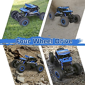 NQD 4WD Remote Control Truck - 1:16 Big Monster Stunt Car All Terrain Off-Road Hobby RC Truck 2.4Ghz with LED Headlight Rock Crawler Rechargeable Electric Toy for Boys & Girls Gifts（Blue）