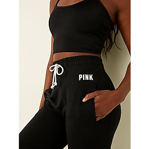 Victoria's Secret Pink Cotton High Waist Joggers, Women's Joggers, Pure Black, XXL