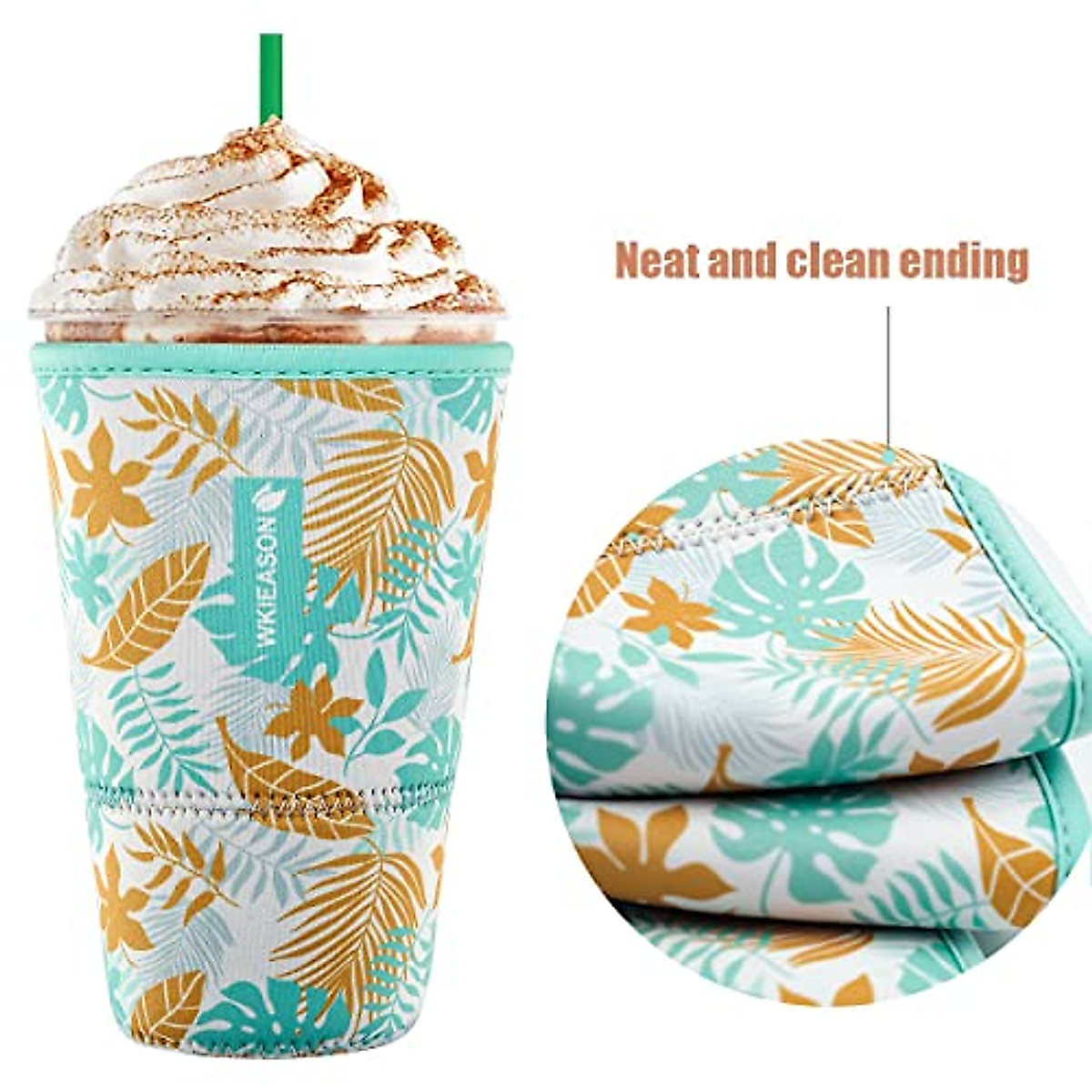 Reusable Iced Coffee Insulator Sleeve for Cold Beverages and Neoprene Cold Coffee Cup Sleeves Cooler Cover 16-32OZ for Coffee Cups, McDonalds, Dunkin Donuts, More(Floral flower)