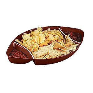 Plastic Football Serving Dishes for Parties - Snack Tray Includes 2 dip Sections - Sports Party Supplies