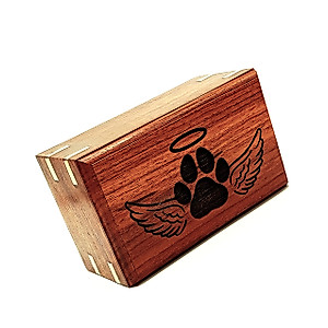 Wooden Urn -Engraved paw with Angel Wing-Pet Urns for Dogs Ashes-Decorative Wooden Pet Urns for Ashes - Rosewood Cremation Urns for Dogs-Pet Urns for Cats-Wooden Box (Rosewood)