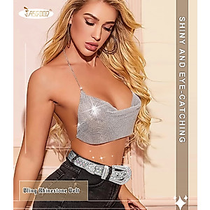 JASGOOD Women Men Rhinestones Belt,Bling Western Cowgirl Cowboy Studded Leather Belt Diamond Waist Belt for Jeans Pants