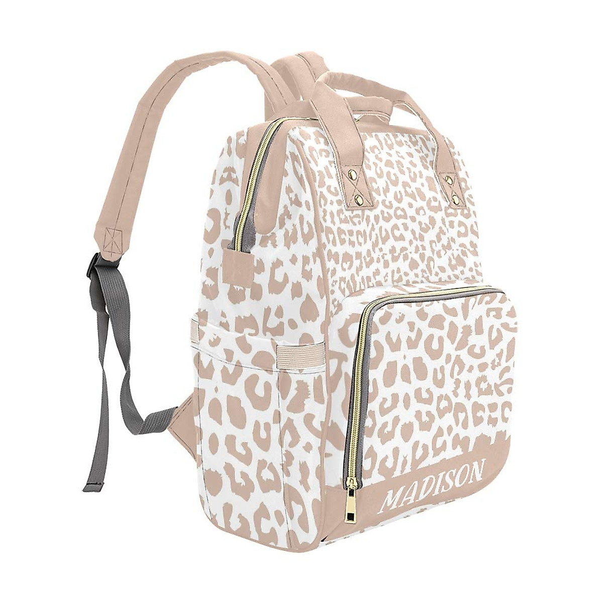 Yeshop Leopard Print Brown Personalized Diaper Bag Backpack Tote with Name,Custom Travel Nappy Mommy for Baby Girl Boy Gift, 10.83 inch * 6.69 inch* 15 inch