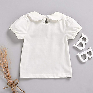 MODNTOGA Kids Baby Girl Long Sleeve Collar Shirt Toddler White Blouse Puff Short Sleeve T-Shirt Solid Color Basic Top Bottom (E(Off-White), 2-3 Years(100))