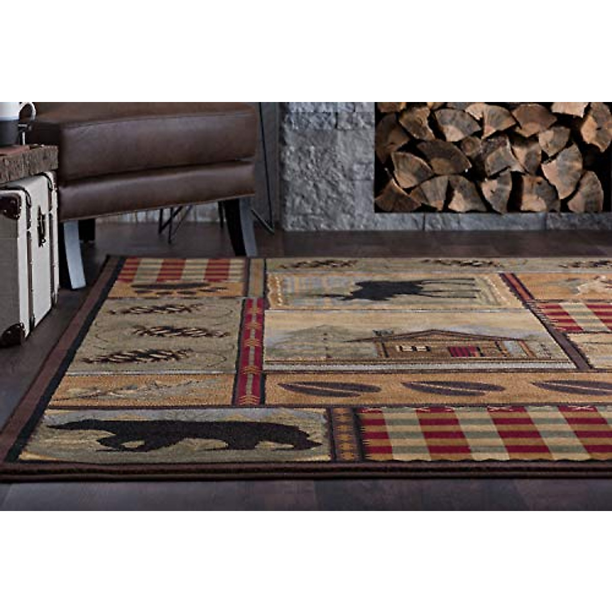 Homespun Cabin Multi-Color Large Area Rugs 9x12 for Living Room & Bedroom - Cabin, Lodge and Farmhouse Style Rustic Indoor Carpet