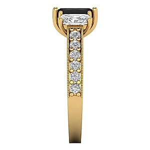 1.82 ct Emerald Cut Solitaire 3 stone Natural Black Onyx Engagement Promise Anniversary Bridal Ring 18K Yellow Gold 5.5