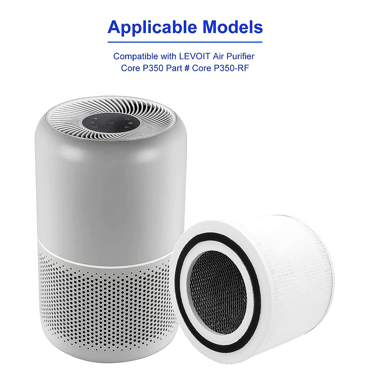 Laukowind for LEVOIT Core P350 Replacement Filte, Grade 3-in-1 True High-Efficiency Activated Carbon Pet Care Allergy Compatible with Part No Core P350-RF Air Purifier Filtes, White (2 Pack)