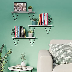 Wallniture Colmar White Floating Shelves for Wall, Makeup Storage Shelves for Bedroom, Wood Geometric Triangle Shelf Set of 3