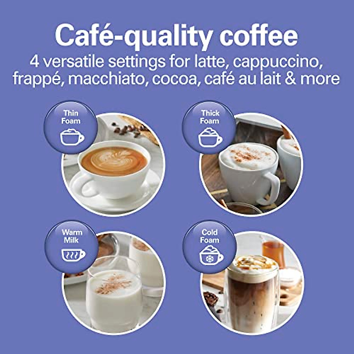 Hamilton Beach Electric Milk Frother & Warmer, Automatic Warm or Cold Foam, 5-10 oz., Create Café-Quality Coffee, Latte, Cappuccino, Frappe, Hot Chocolate, 4 Settings, Stainless Steel (43565C)