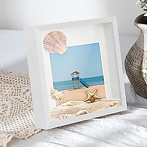 Anhow 2pcs 6x6 Shadow Box Frame, 3D Picture Frame Display Cas with Real Transparent Glass for Photos, Memorabilia, Crafts, Souvenir, Wedding Memories, Baby Items - White/ 1.2 Inch Depth