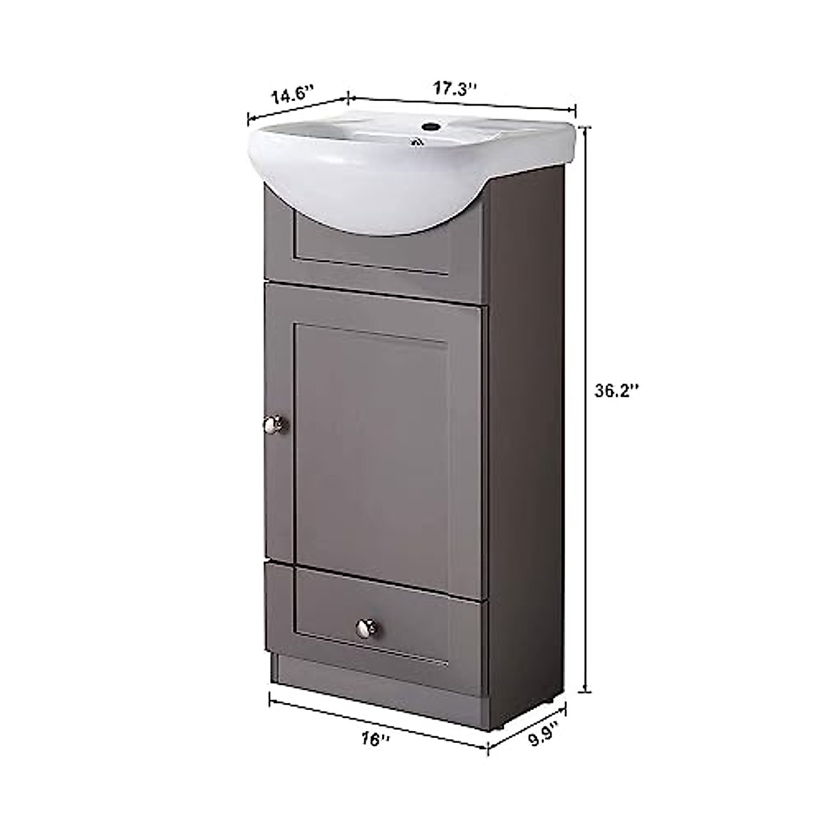 Mogiyin 18 Inch Vanity Small Bathroom Vanity,Modern Bathroom Vanities Small Bathroom Sink Vanity Combo with White Countertop Ceramic Vessel Sink,Narrow Bathroom Vanity 1 Door 1 Drawer Grey Khaki