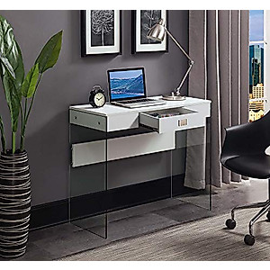 Convenience Concepts SoHo 1 Drawer Glass 36 inch Desk, White