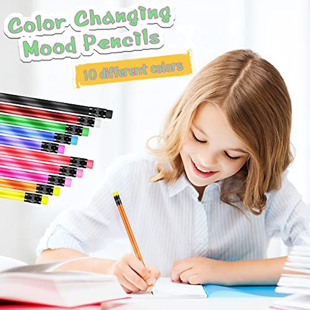 40 Color Changing Mood Pencils with Sayings & Eraser