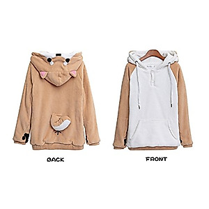 CORIRESHA Cute Coral Velvet Long Sleeve Shiba Inu Dog Home Wear Clothes Hoodie Sweatshirt with 3D Dog Ear and Dog Tail,White,Medium