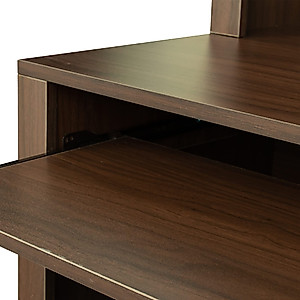 Home Office Computer Desk, Wood Executive Office Desk with Drawers, Hutches Big Storage Space Writing Table Game Table, Office Desk with Keyboard Tray and Drawers for Small Space （Walnut）