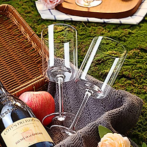 Large Square Wine Glasses Set of 4 Crystal,17oz Clear Cylinder Wine Glassware Flat Bottom,Hand Blown White Red Wine Glass with Long Stem,Copas de Vino,Modern Unique Gift for Women,Men,Wedding,Party