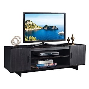 Tangkula Modern Wood Universal TV Stand for TV up to 65", Media Console with 2 Storage Cabinets & Open Shelves, Home Living Room Furniture Entertainment Center (Brown)