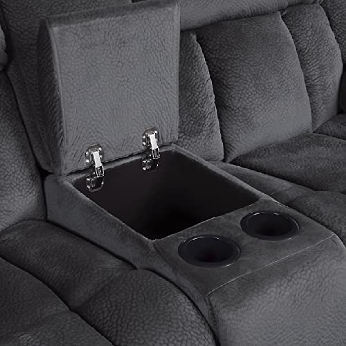 Lexicon Caspian Fabric Double Glider Reclining Love Seat with Center Console, Charcoal