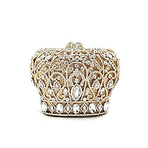 Tngan Women Luxury Crown Shaped Crystal Evening Clutch Elegant Rhinestones Party Handbag and Purse, Gold Silver