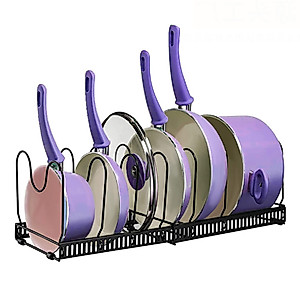 Pot cover frame, Pots and Pans Organizer，pot storage frame, retractable kitchen shelf, adjustable spacing, versatile tabletop for various pots and pans, perforated free sitting pot cover frame