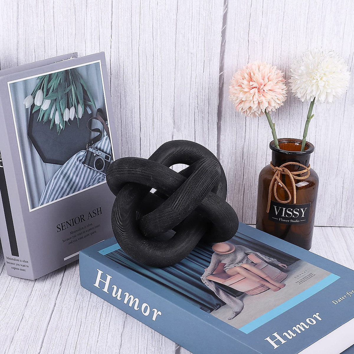 Jlong Wood Knot Decor, 3-Link Wood Chain Link Coffee Table Decor, Small Shelf Decor Accents, Hand Carved Modern Farmhouse Boho Wooden Knot Decorative Chain Wood Decor for Living Room Bedroom Office