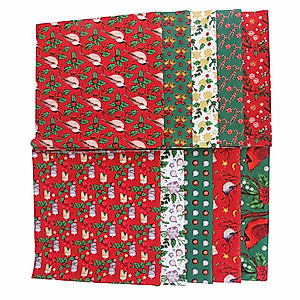 10PCS Christmas Cotton Fabric Bundles 10" x 10" Printed Pre-Cut Squares Sheets Fabric for Patchwork Sewing DIY Crafting Quilting Fabric