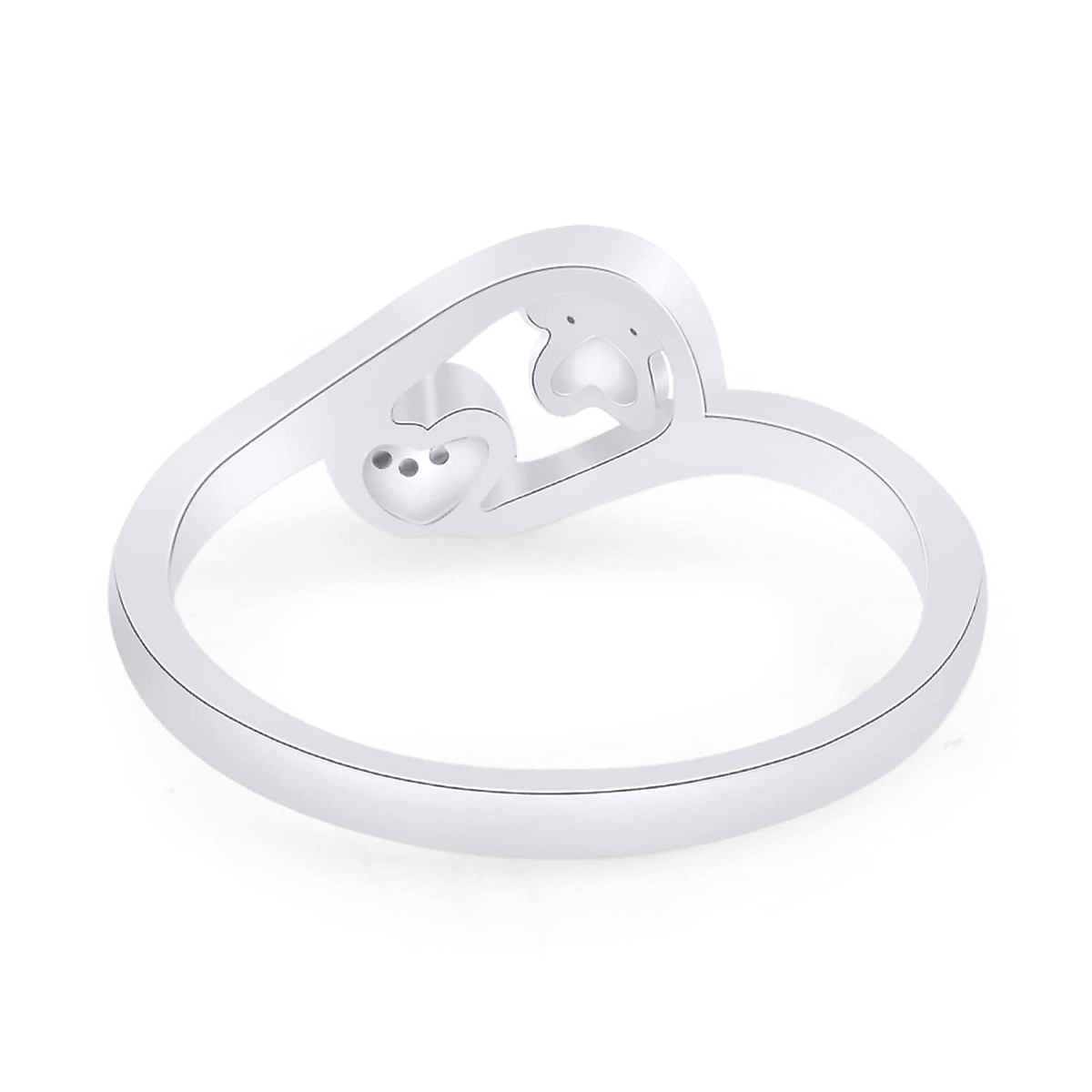 White Natural Diamond Accent Paw Print Heart Ring in 14k White Gold Over Sterling Silver (I-J Color, 0.03 Cttw) Ring Size-14